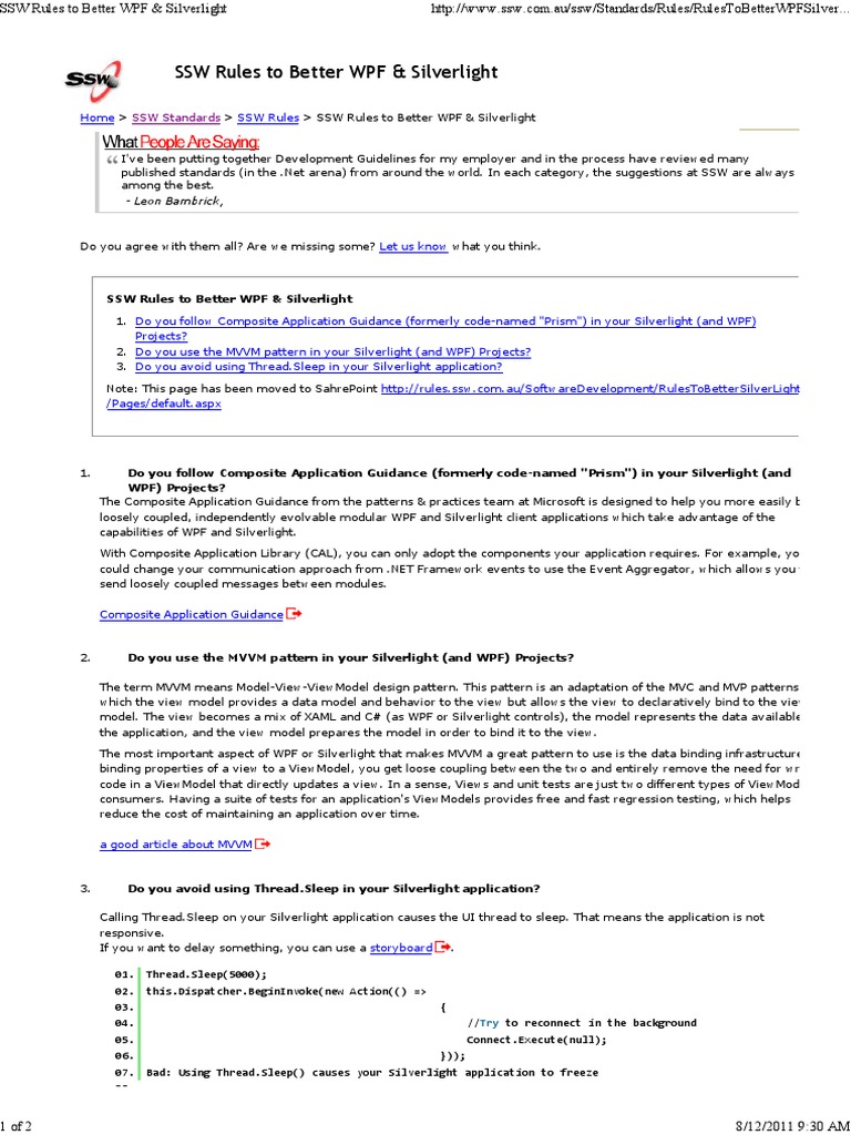 WPF & Silverlight Best Practices | PDF | Windows Presentation Foundation | Software Architecture