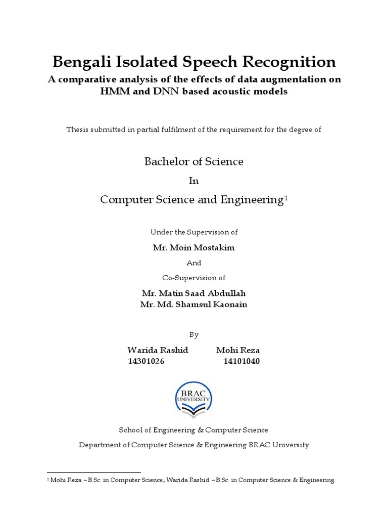 Bengali Isolated Speech Recognition: Bachelor of Science Computer Science and Engineering | PDF ...