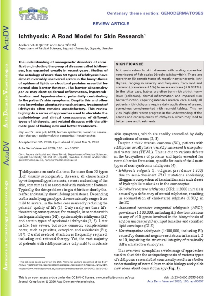 Ichthyosis: A Road Model For Skin Research: Review Article | Download ...