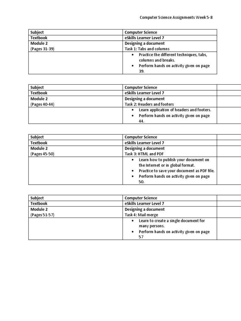 Computer Science Assignments Week 5-8 | PDF