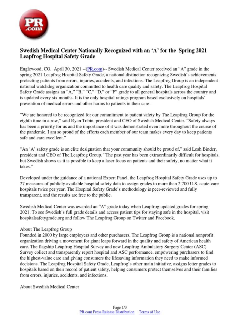 Swedish Medical Center Nationally Recognized With An A' For The Spring ...