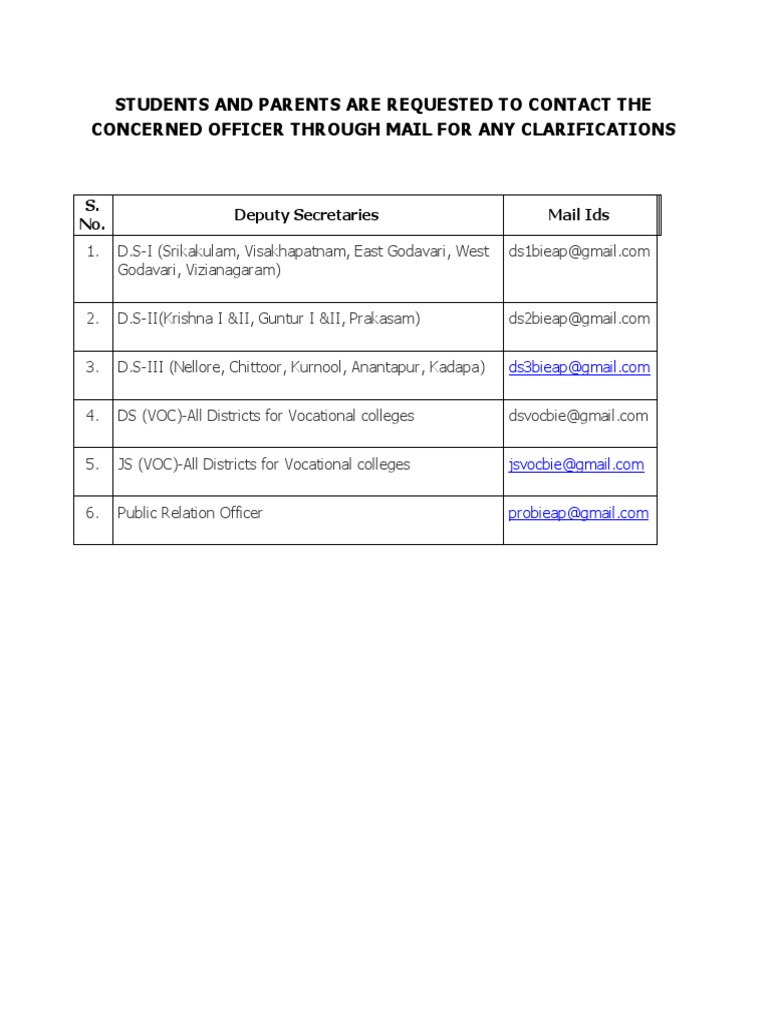 Contact Info for Students & Parents | PDF