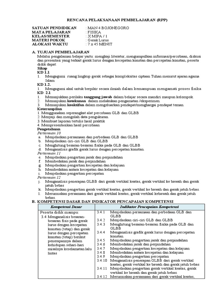 RPP Fisika Kelas X | PDF