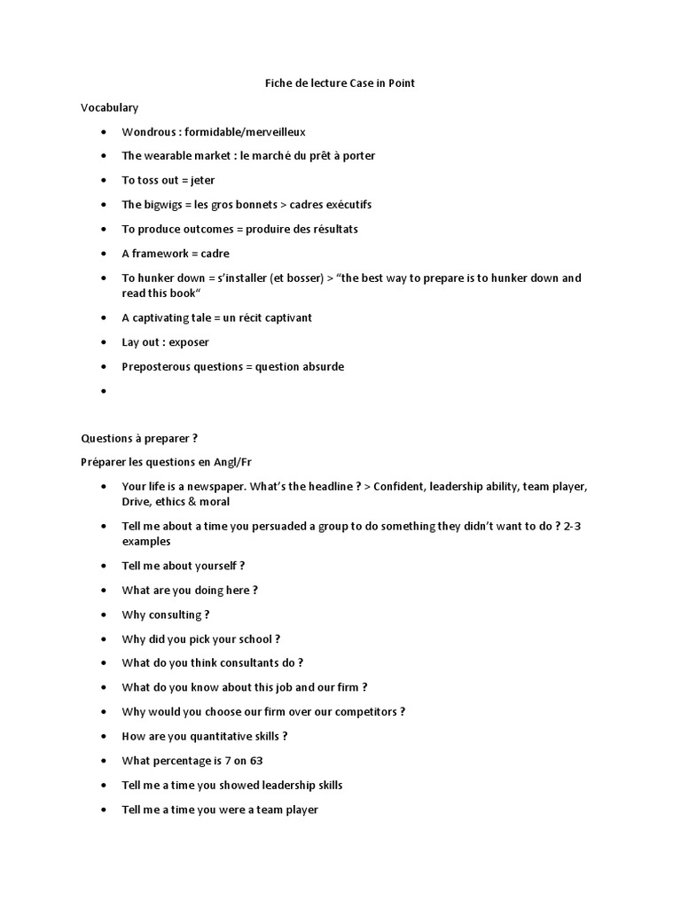 Fiche de Lecture Case in Point | PDF