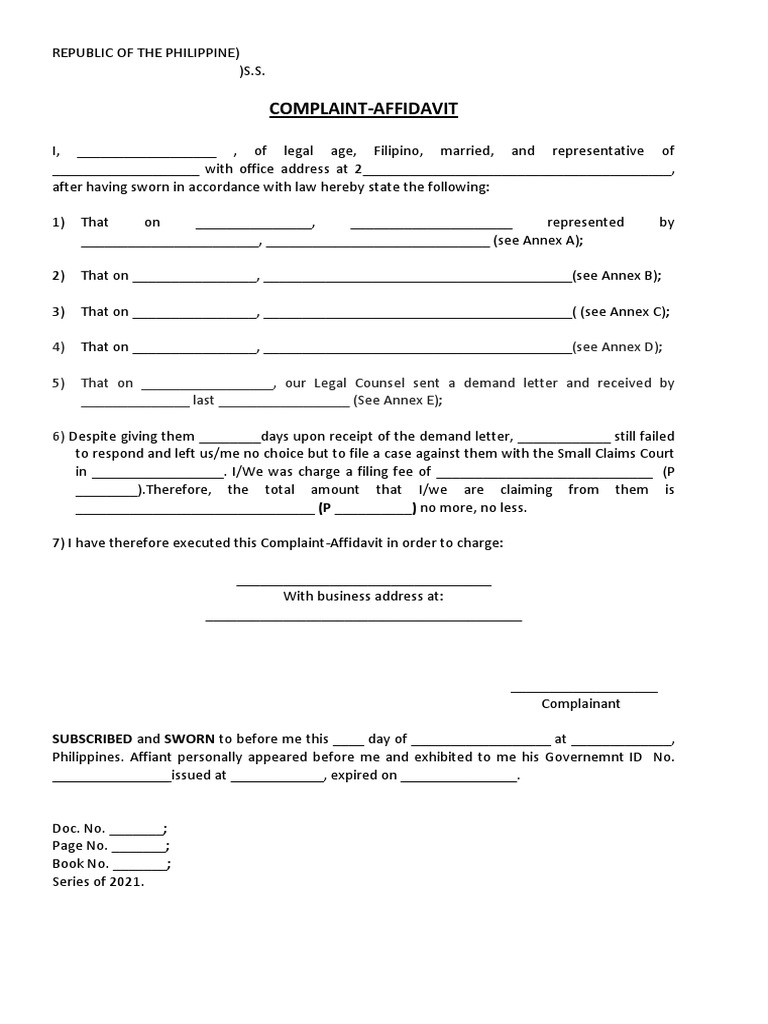Small Claims Complaint-Affidavit Sample | PDF | Law