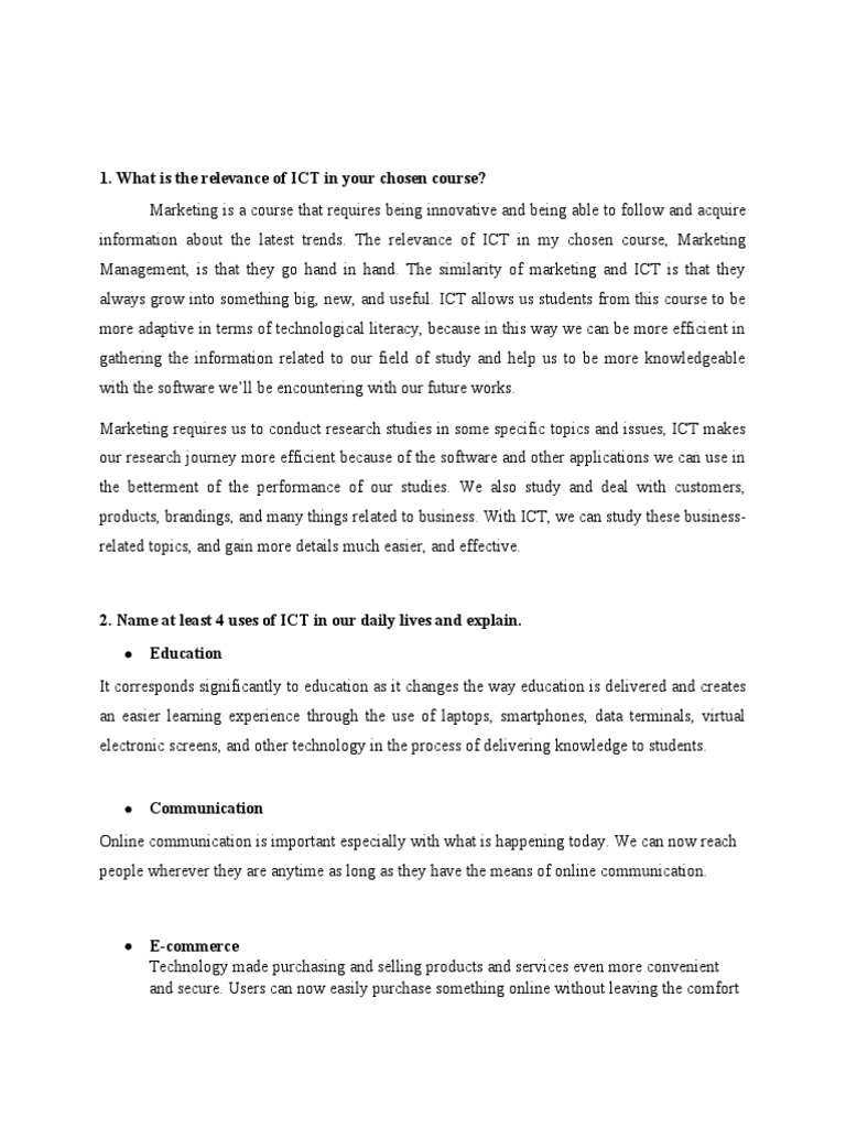 What Is The Relevance of ICT in Your Chosen Course? | PDF | Educational ...