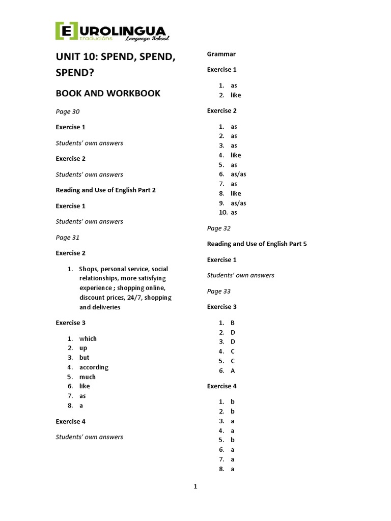 Unit 10 - B2 - KEY - BOOK AND WORKBOOK | PDF | Consonant | Business