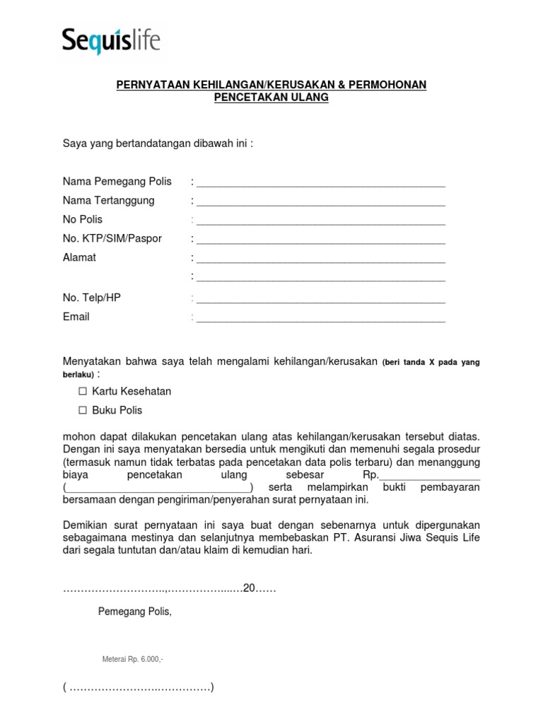 Form Pernyataan Kehilangan Permohonan Pencetakan Ulang SQL | PDF | Pengelolaan Keuangan & Uang ...