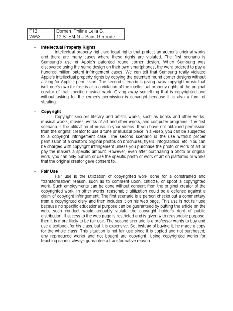 Intellectual Property Right, Copyright, and Fair Use | PDF | Fair Use ...