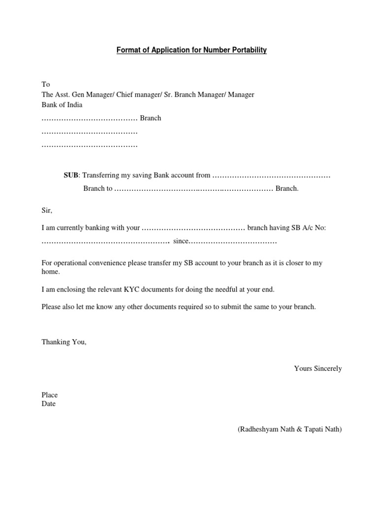 Format of Application For Number Portability | PDF