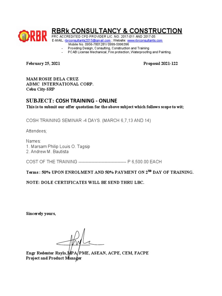 Online COSH Training Proposal | PDF