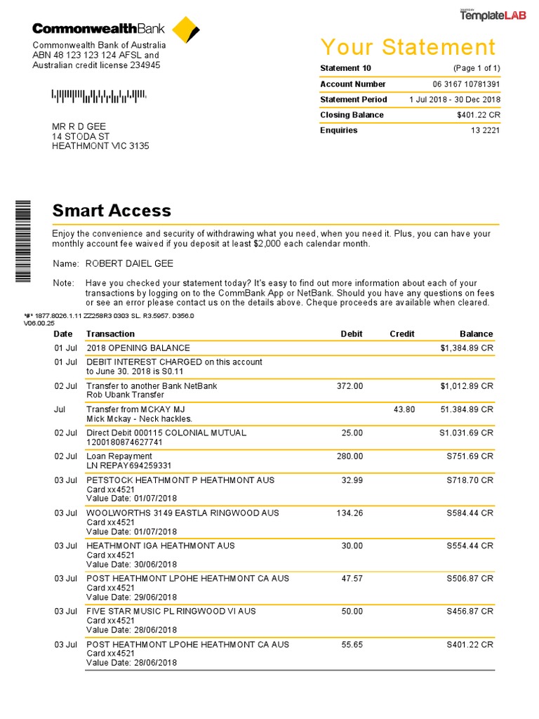 Commonwealth Bank Statement Summary | PDF | Debit Card | Banks