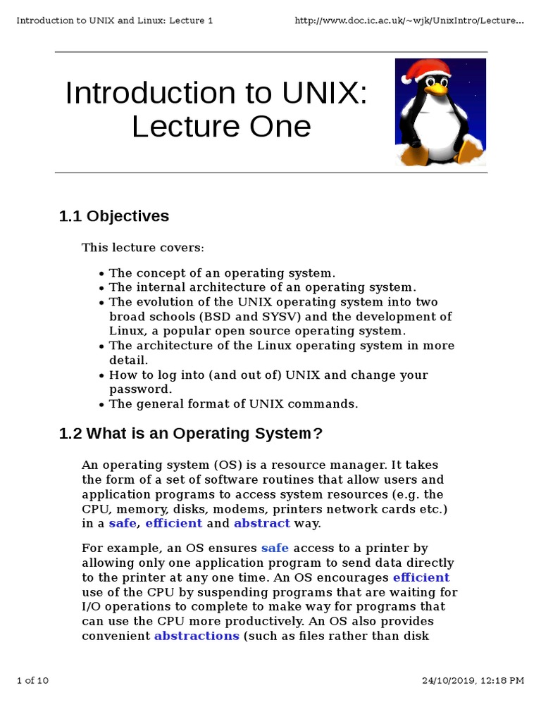 Introduction To UNIX: Lecture One: 1.1 Objectives | Download Free PDF | Unix | Operating System