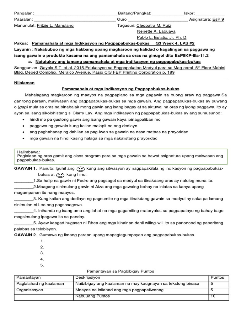Esp 9 Quarter 3 Week 4 Las 2 | PDF