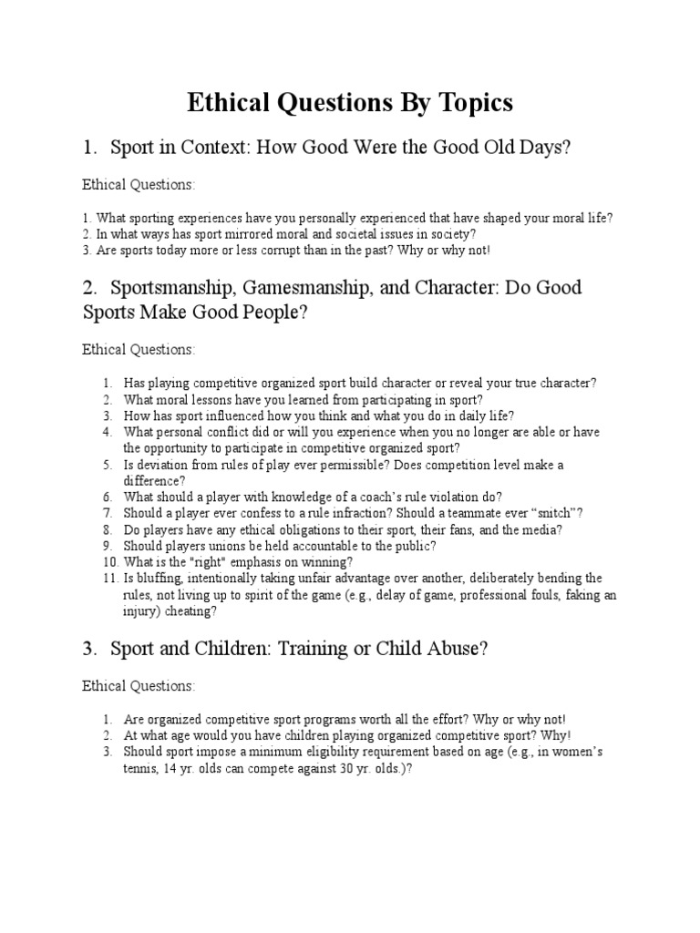 Ethical Questions by Topics: 1. Sport in Context: How Good Were The ...