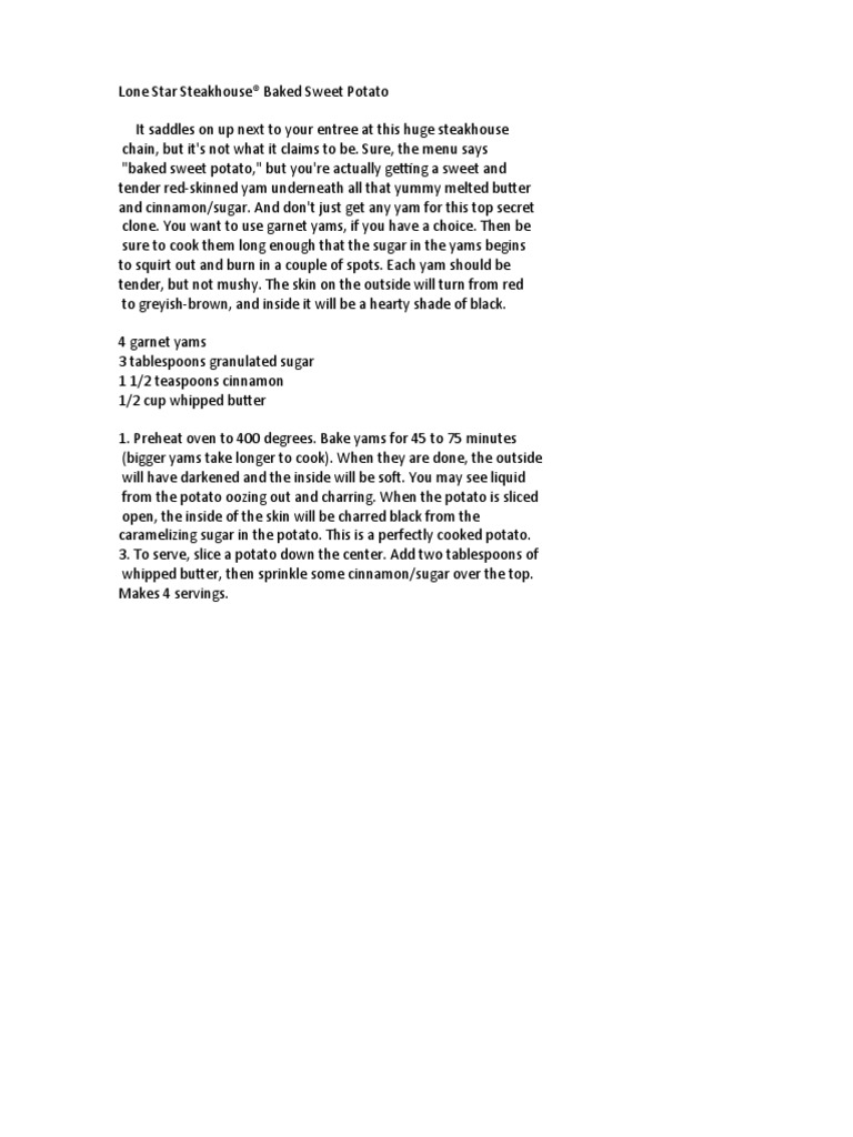 Lone Star Steakhouse Baked Sweet Potato | PDF