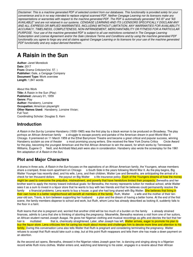 A Raisin in The Sun | PDF | Theatre | Entertainment (General)