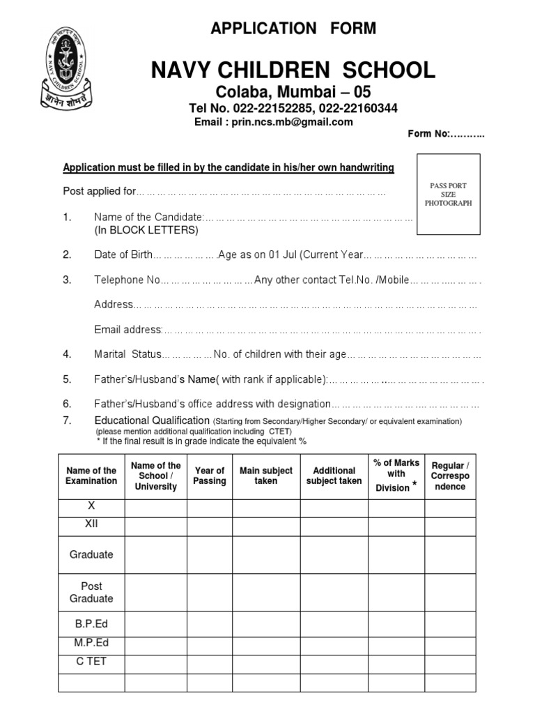 Navy Application Form | PDF | Vocational Education | Educational Assessment And Evaluation