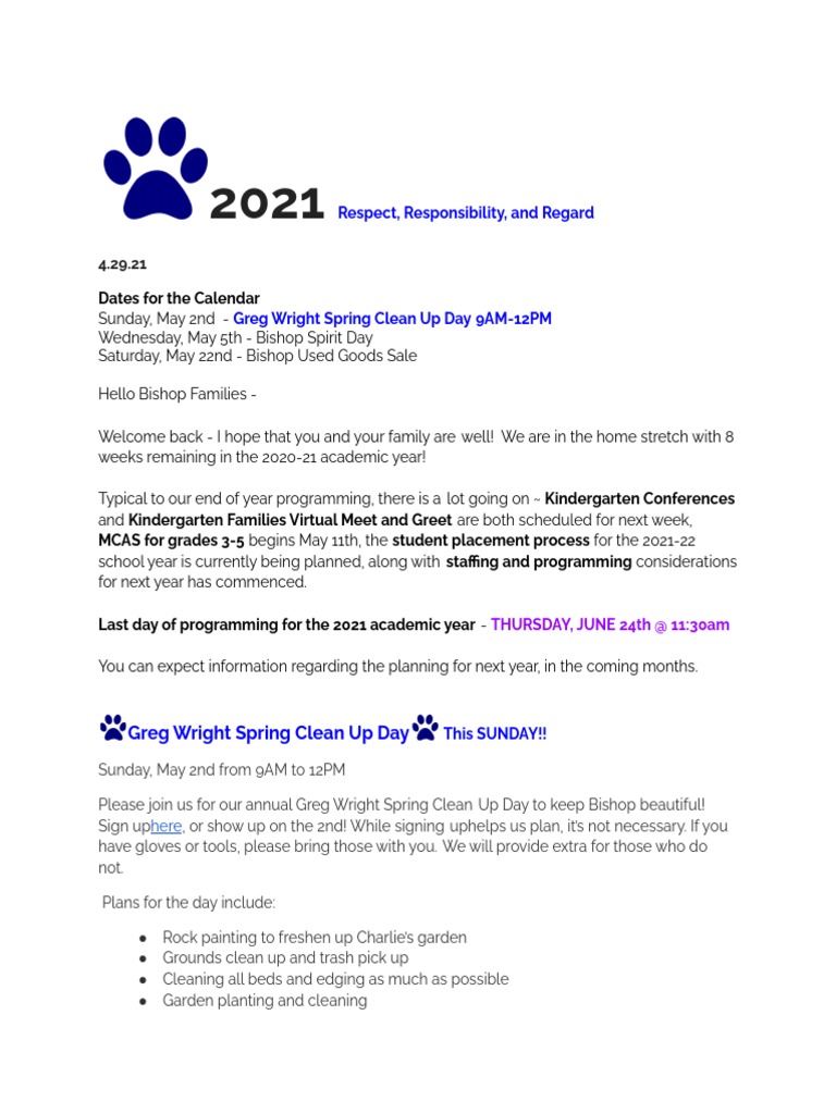 Respect, Responsibility, and Regard: Dates For The Calendar | PDF