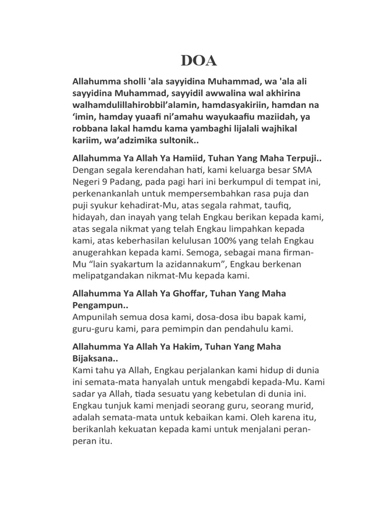 Doa Syukur Kelulusan SMA Negeri 9 Padang | PDF