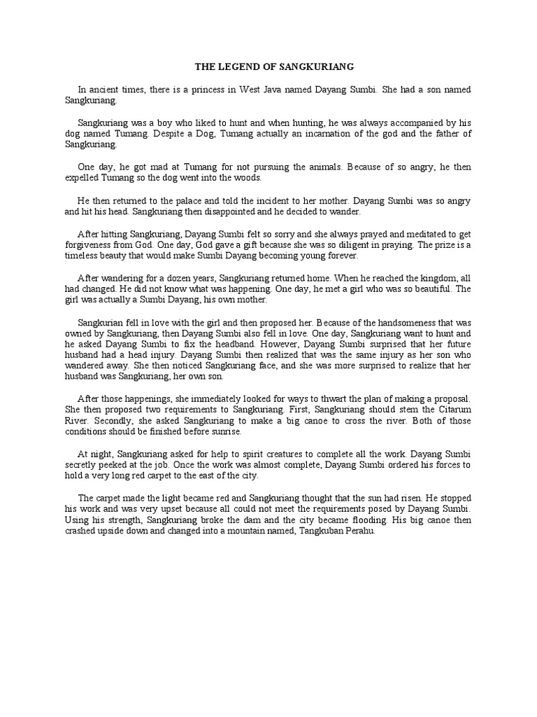 The Legend of Sangkuriang | PDF | Traditions | Legends