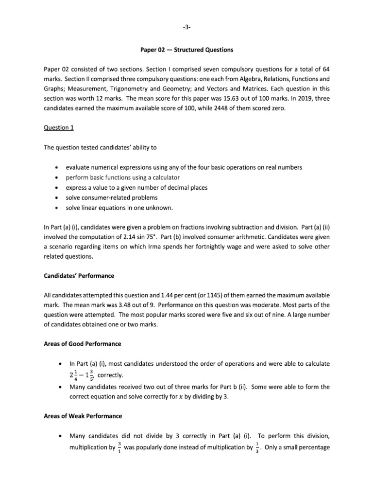 Csec Math Subject Report 2019 | PDF