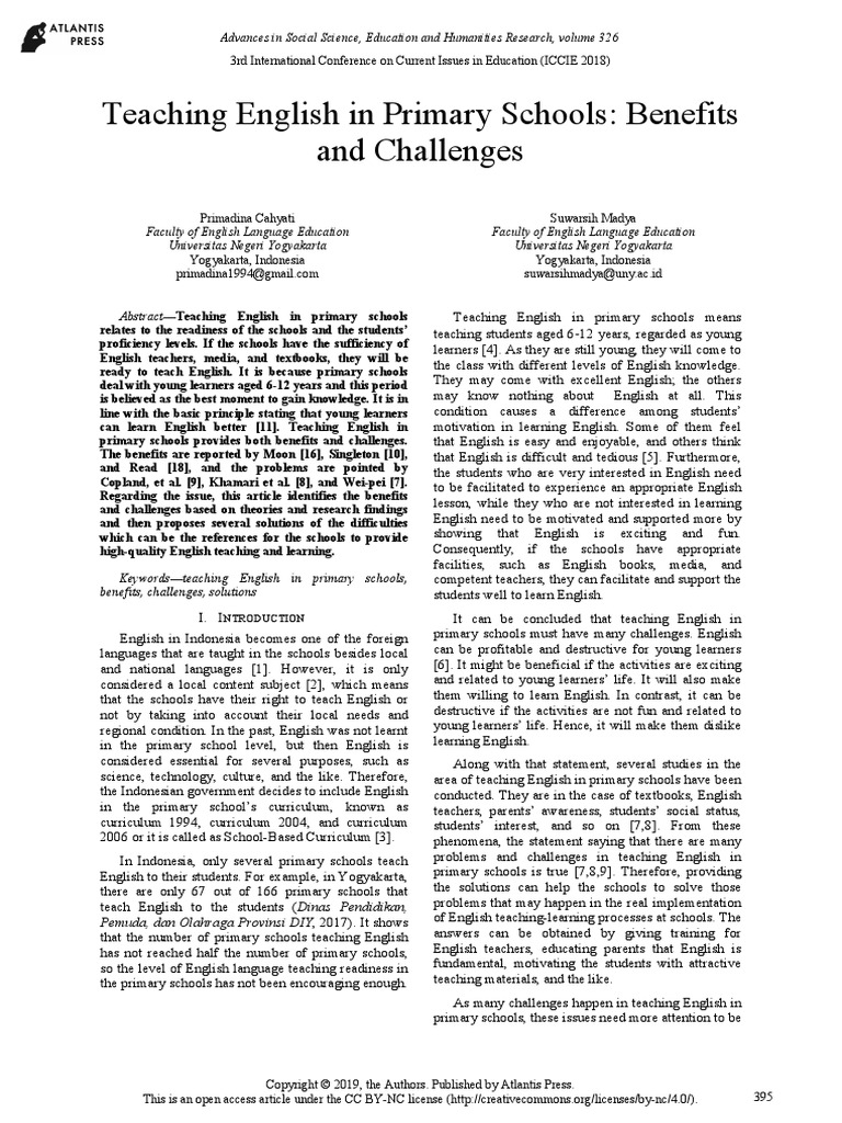 Teaching English in Primary Schools: Benefits and Challenges | PDF ...