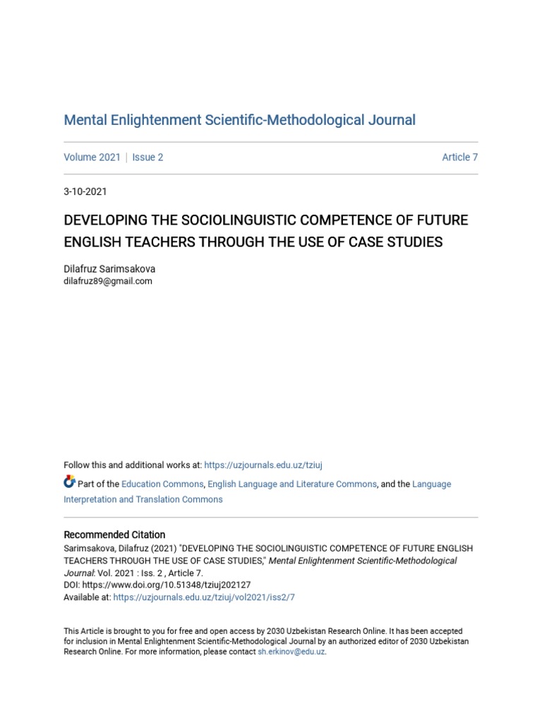 Developing The Sociolinguistic Competence of Future English Teach | PDF | Competence (Human ...