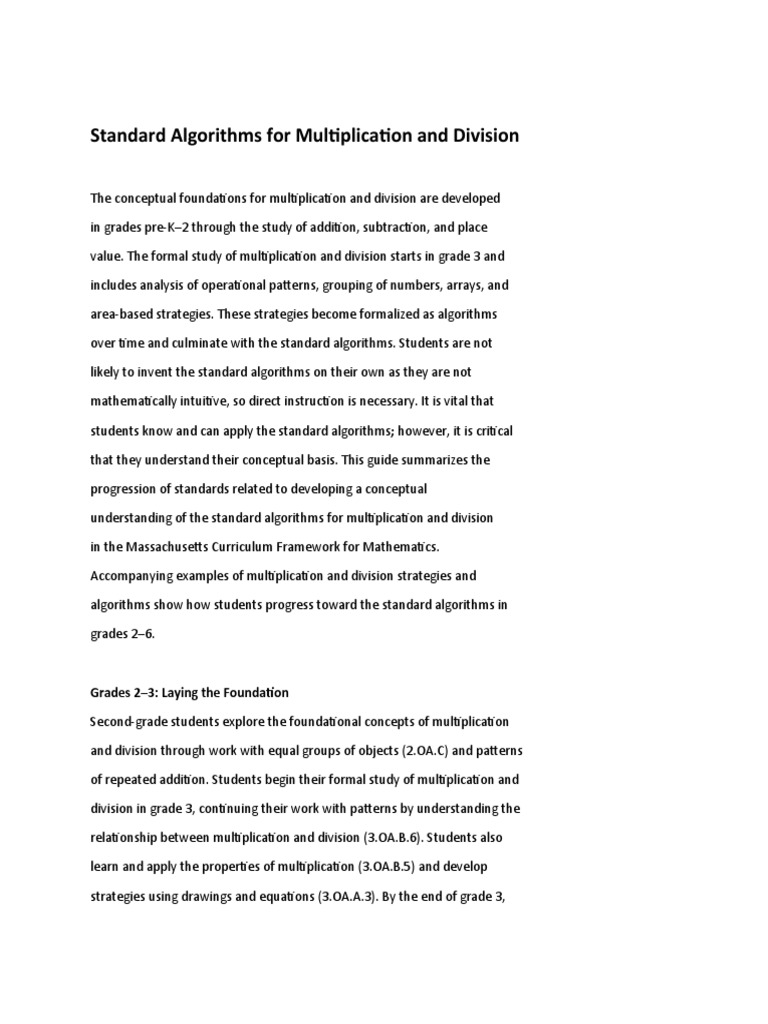 Standard Algorithms For Multiplication and Division: Grades 2-3: Laying ...