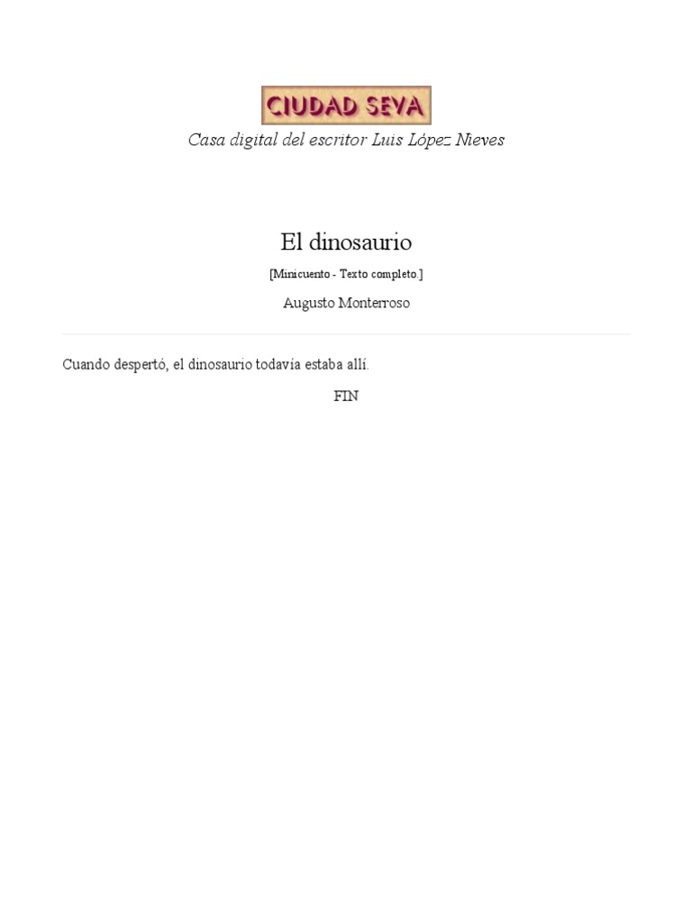 Augusto Monterroso El Dinosaurio | PDF