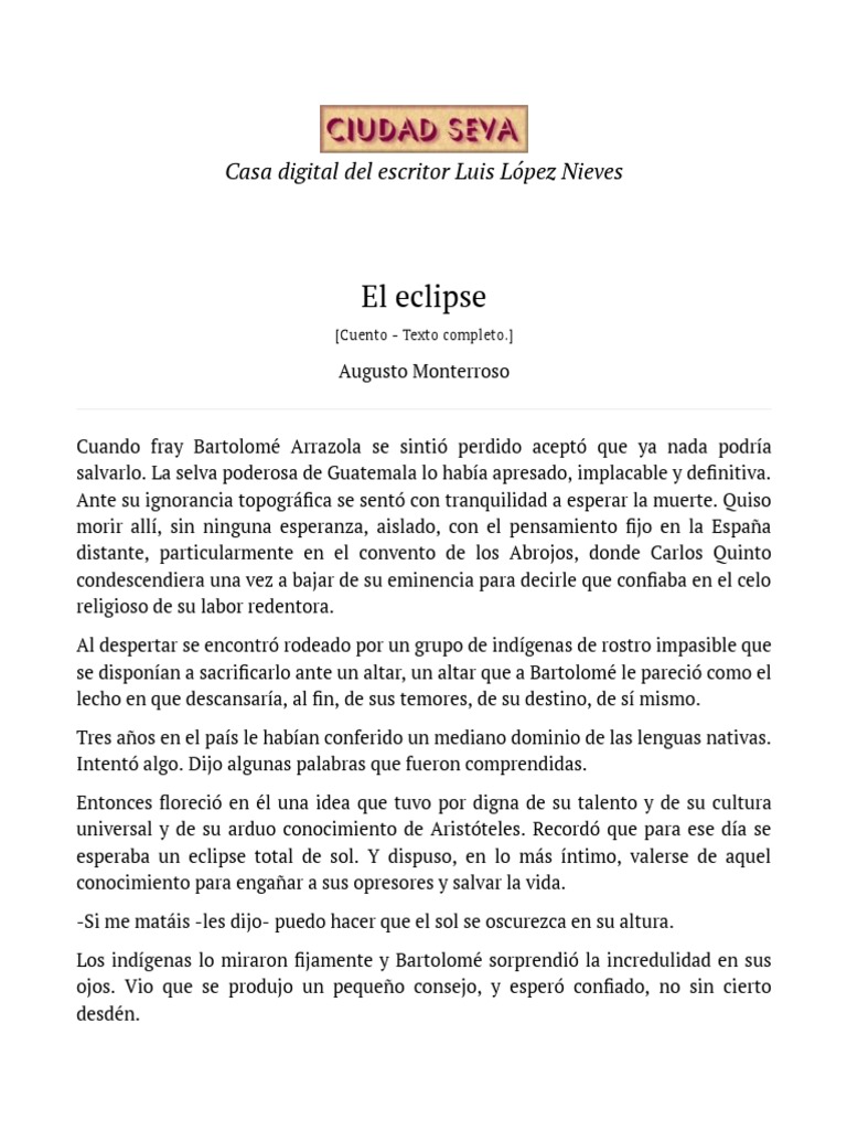 Augusto Monterroso El Eclipse | PDF | Historia | Poesía