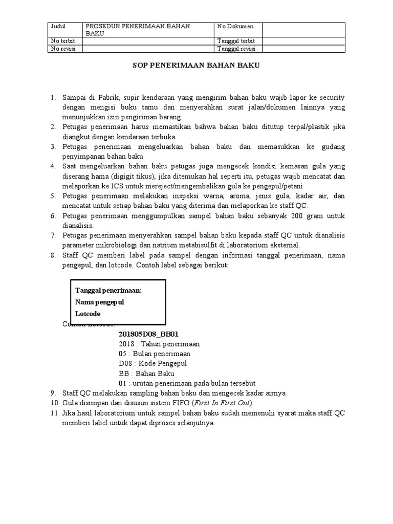 Prosedur Penerimaan Bahan Baku-1 | PDF