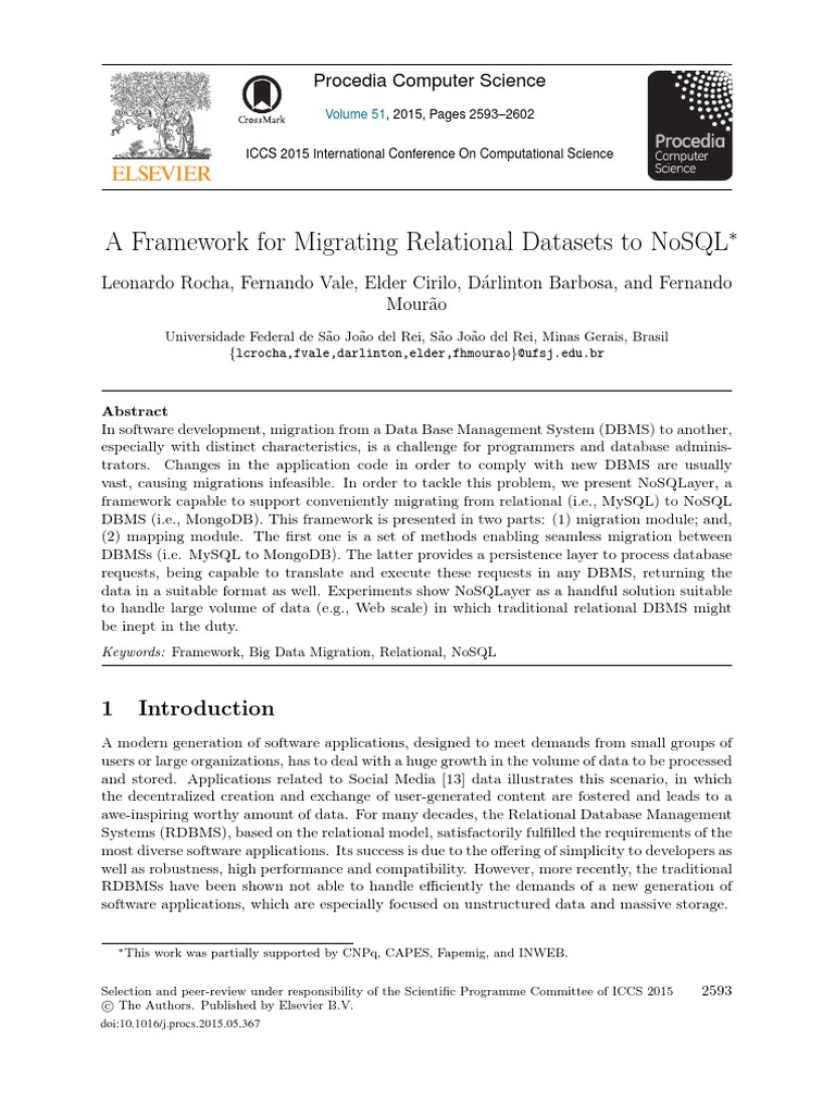 A Framework For Migrating Relational Datasets To NoSQL | PDF | No Sql ...