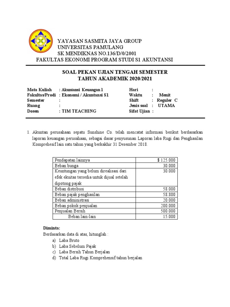 Soal UTS - Akuntansi Keuangan 1 Modul 3 | PDF