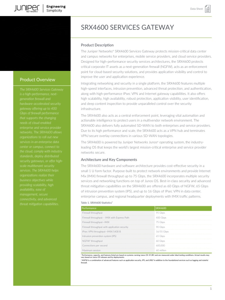 Juniper SRX4600 Line Data Sheet | PDF | Virtual Private Network | I Pv6