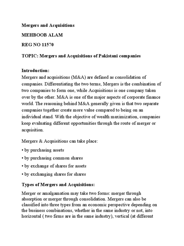 Example of Merger and Acquisition | PDF | Mergers And Acquisitions ...