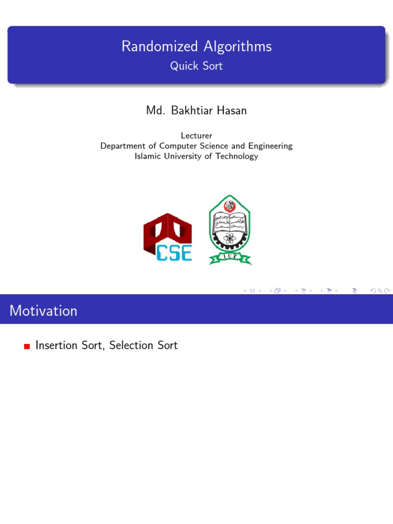 Randomized Algorithms: Quick Sort | PDF | Algorithms | Discrete Mathematics