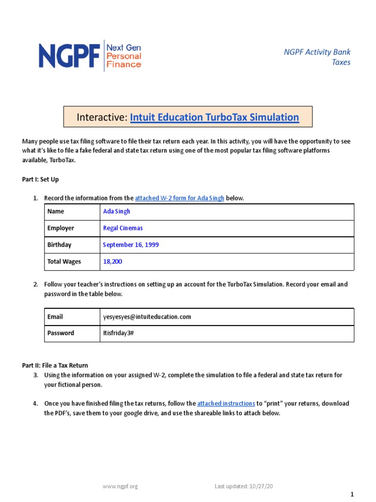 Benjamin Stark - Turbotax Simulation Activity - 5258486 | PDF | Tax ...
