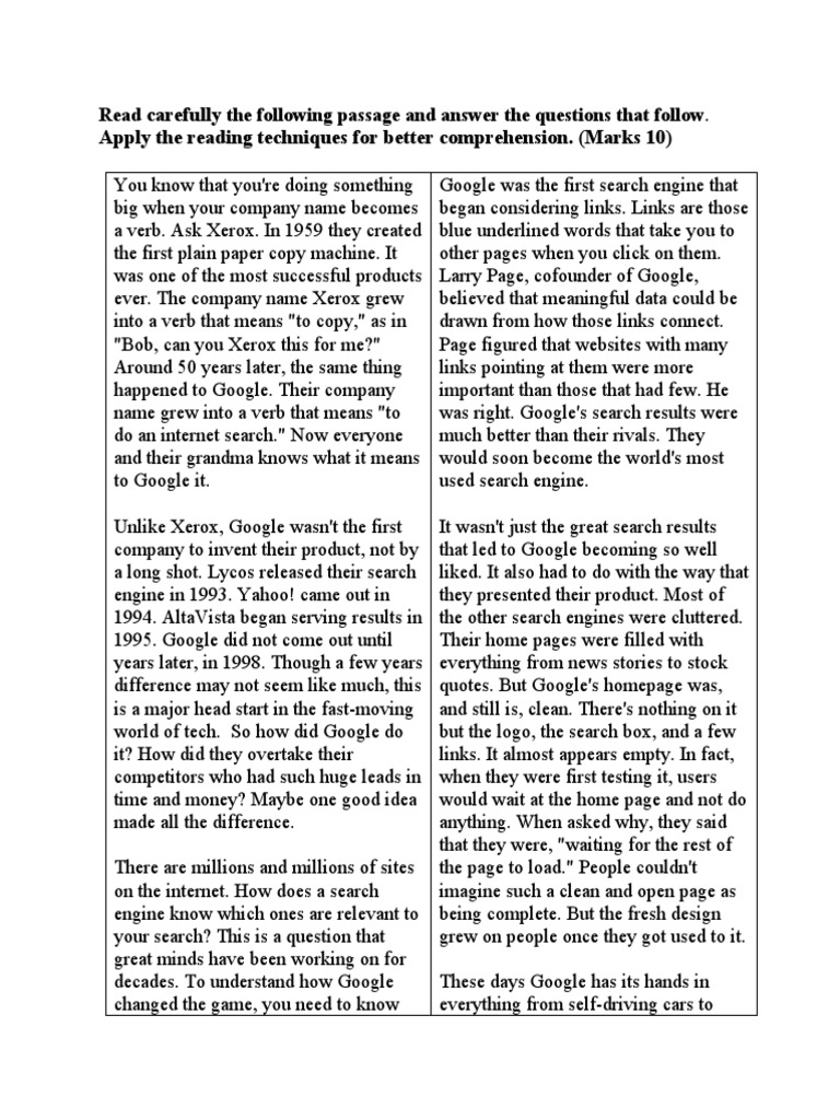 Read Carefully The Following Passage and Answer The Questions That ...