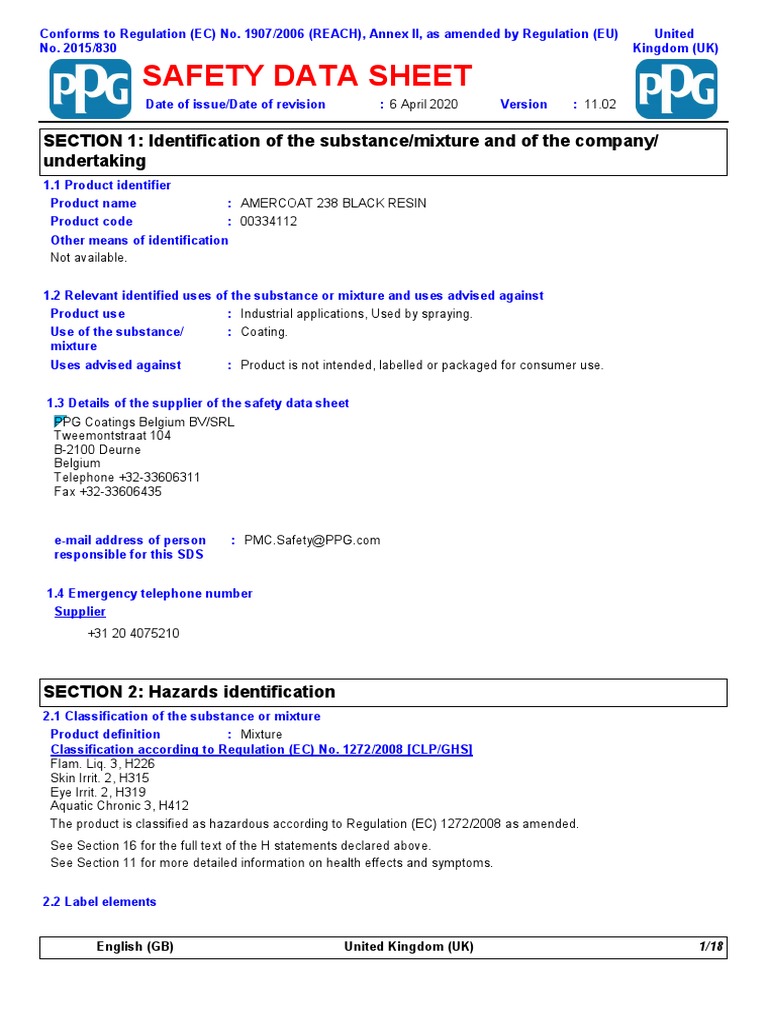 Safety Data Sheet: SECTION 1: Identification of The Substance/mixture ...