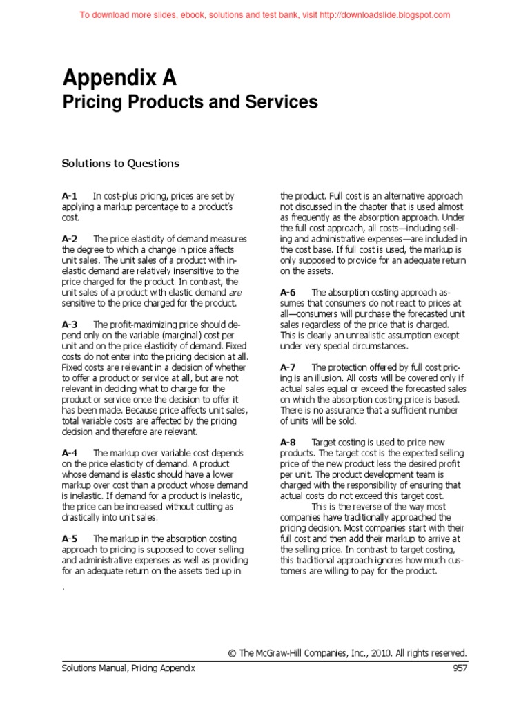 Appendix A Pricing Products and Services | PDF | Business