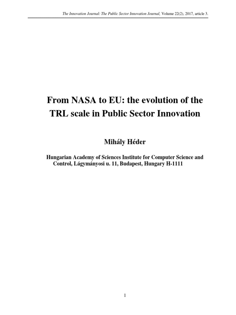 TRL Scale Evolution in EU Innovation Policy | PDF | Science And ...