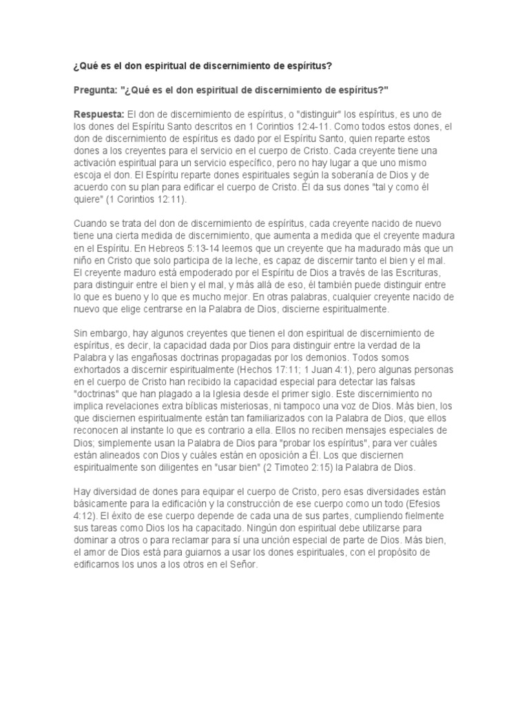 Qué Es El Don Espiritual de Discernimiento de Espíritus | PDF | Libros ...