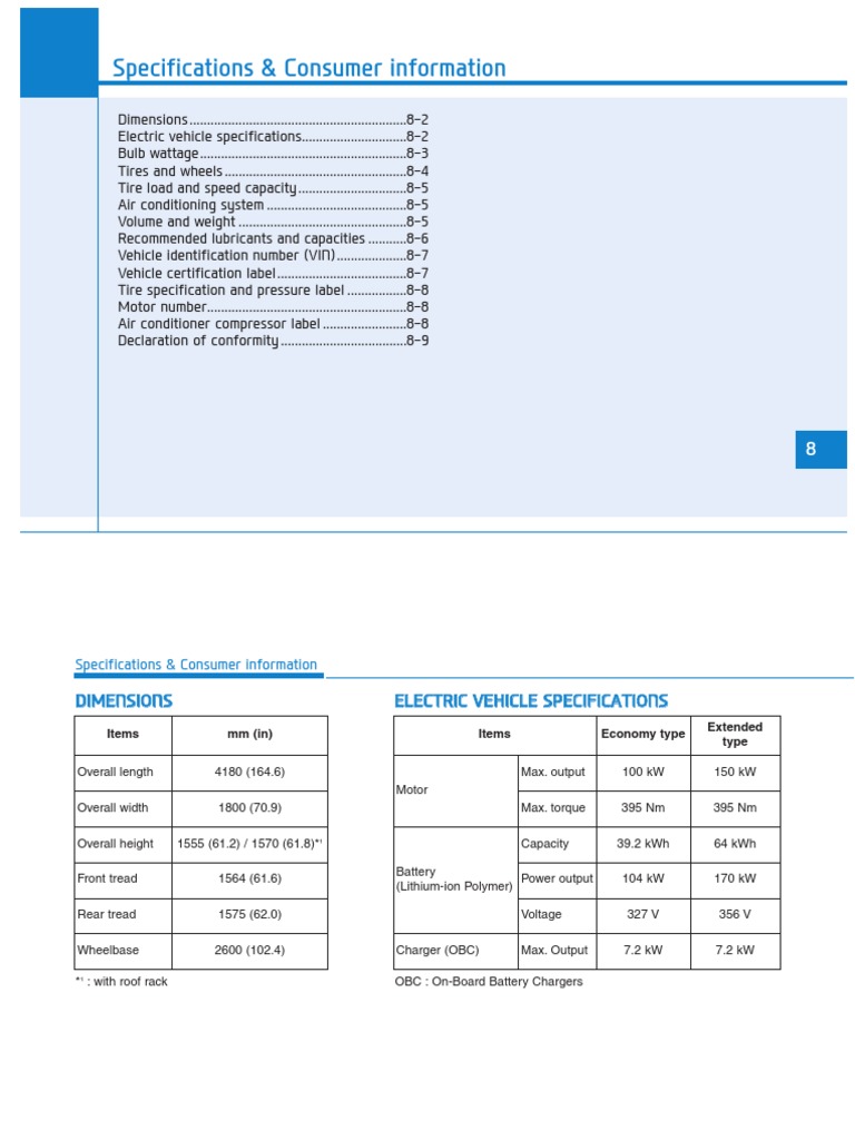 Specifications and Technical Information for an Electric Vehicle | PDF ...