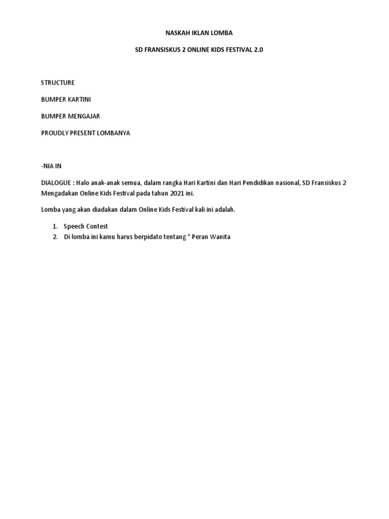 Naskah Iklan Lomba | PDF