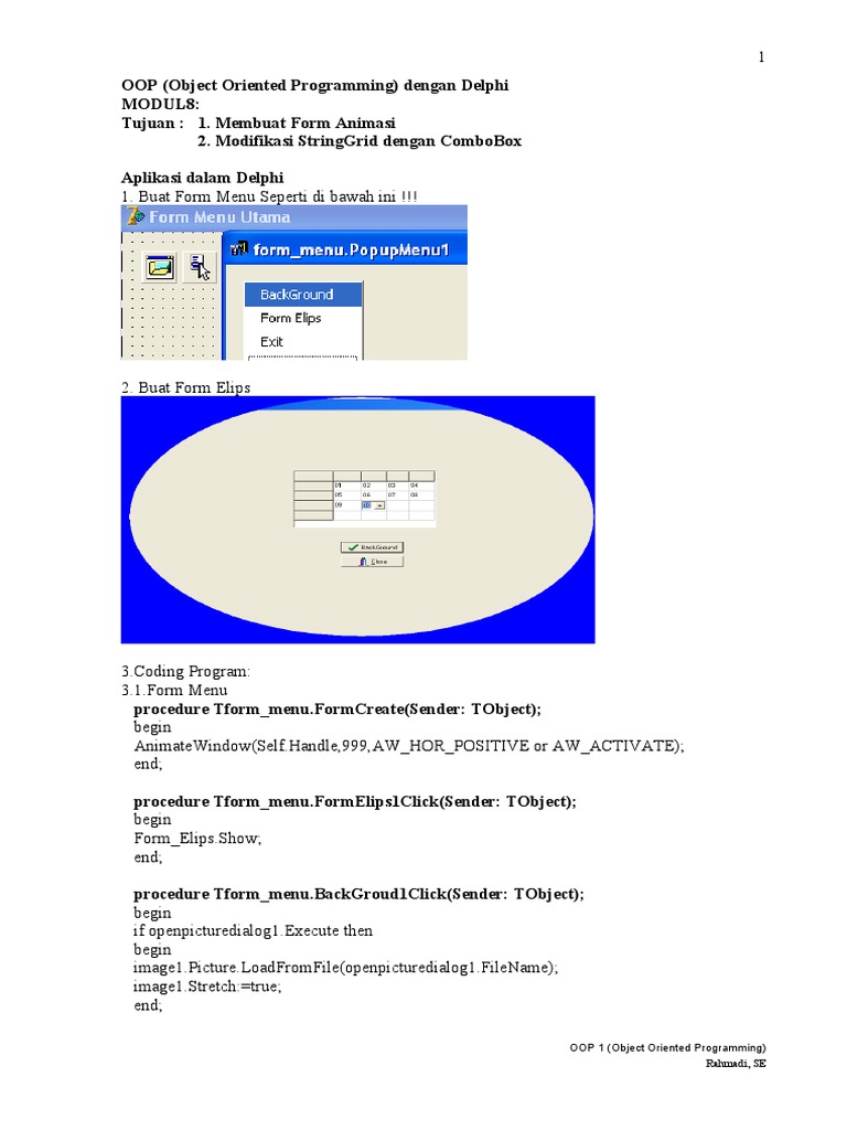 OOP 1 (Object Oriented Programming) with Delphi - Form Animation and StringGrid Modification ...