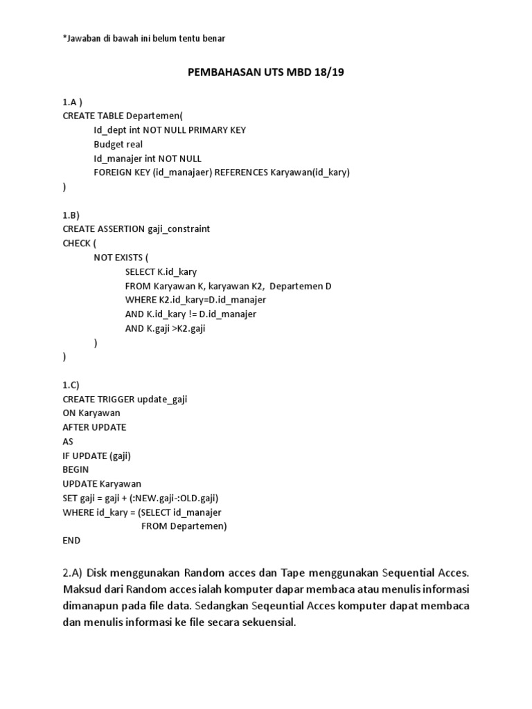 Pembahasan Uts MBD 1819 | PDF