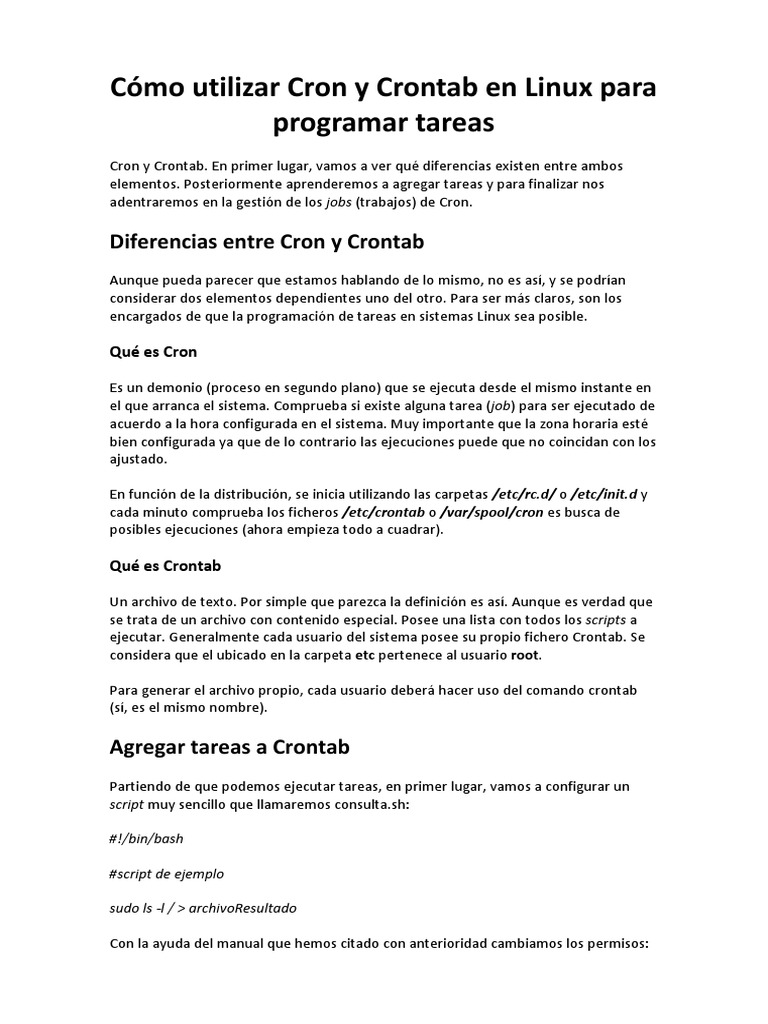 Cómo Utilizar Cron y Crontab en Linux para Programar Tareas | PDF | Gestión de tecnología de la ...