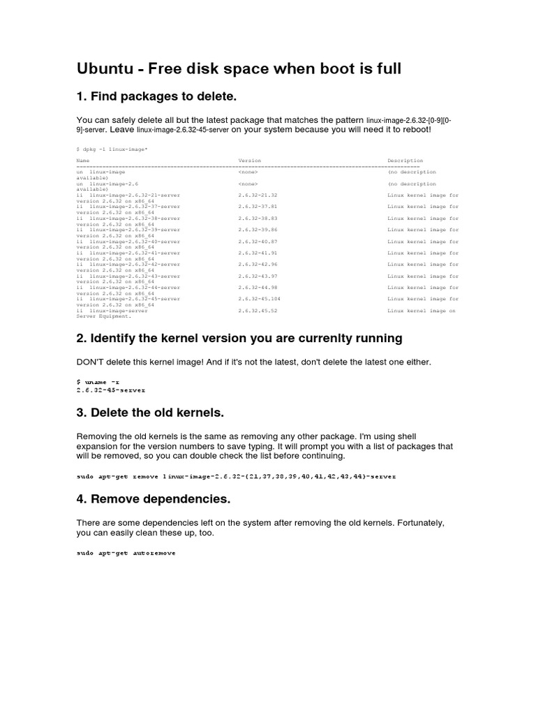 Ubuntu - Free Disk Space When Boot Is Full | PDF | Linux | Kernel ...