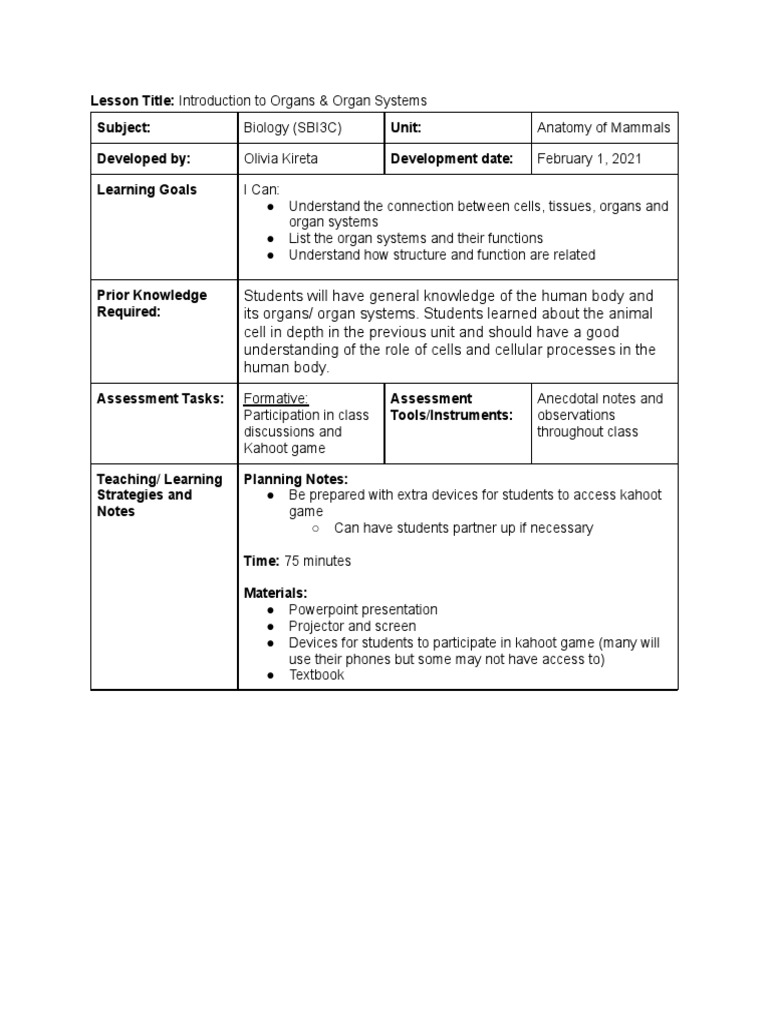 Master All Lesson Plans | PDF | Organ (Anatomy) | Lesson Plan